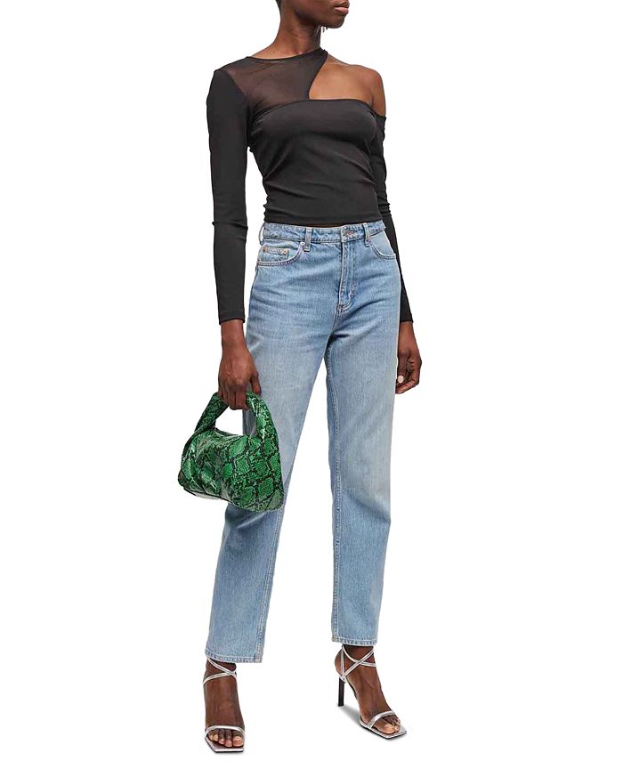 French Connection Asymmetrical One-Shoulder Mesh Neckline Top - Macy's