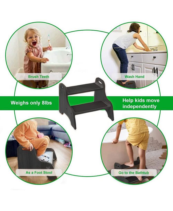 StrongTek Wooden 2 Step Stools For Kids With Non-Slip Stepping Surface ...