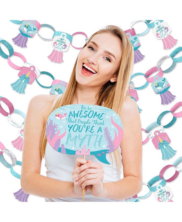 Big Dot of Happiness Narwhal Girl - Banner and Photo Booth Decorations ...