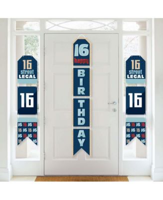 Boy 16th Birthday - Hanging Vertical Paper Banners - Sixteen Indoor ...