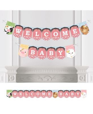 Girl Farm Animals Baby Shower Bunting Banner - Party Decorations ...