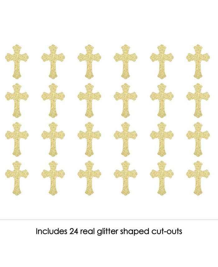 Big Dot of Happiness Gold Glitter Cross - No-Mess Real Gold Glitter Cut ...