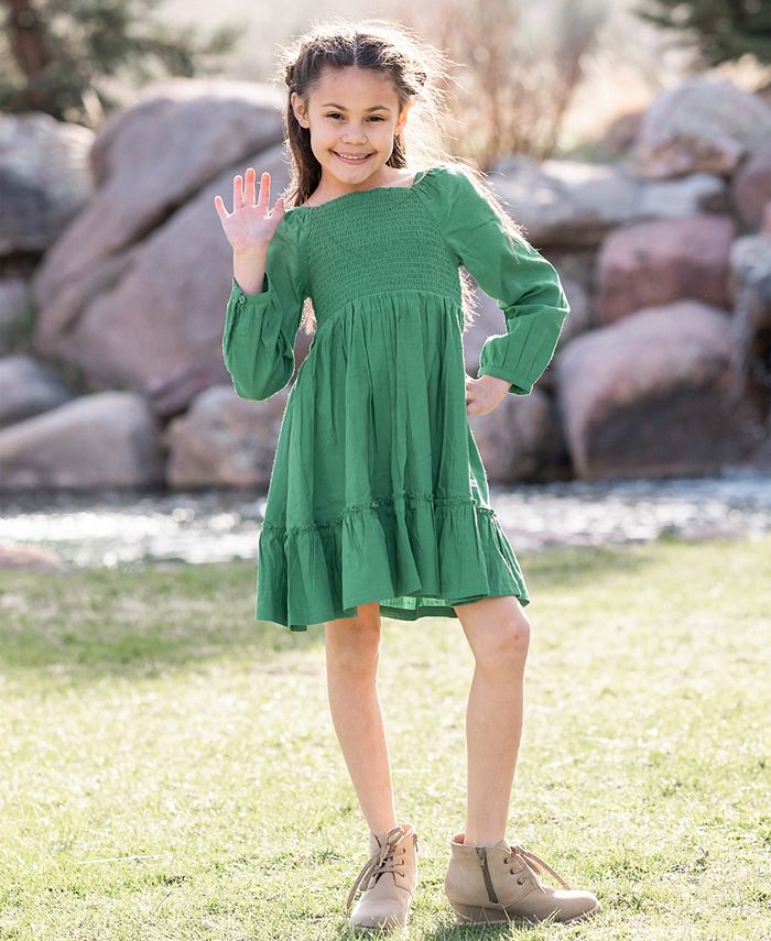 RuffleButts Baby Girls Spruce Woven Luxe Shoulder Ruffle Dress - Macy's