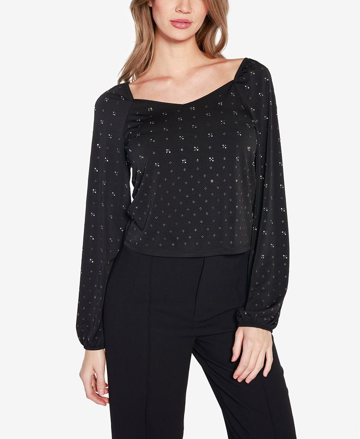 Belldini Black Label Petite Embellished Blouson Sleeve Top - Macy's