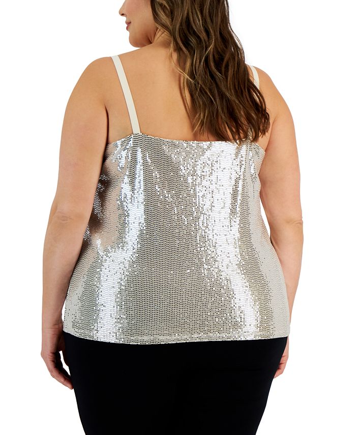 Anne Klein Plus Size Sequined V-Neck Camisole Top - Macy's