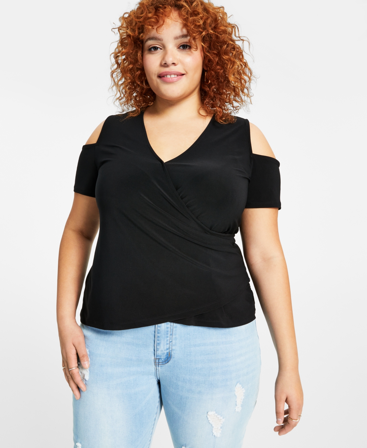 Inc International Concepts Plus Size Cold-shoulder Faux-wrap Top ...