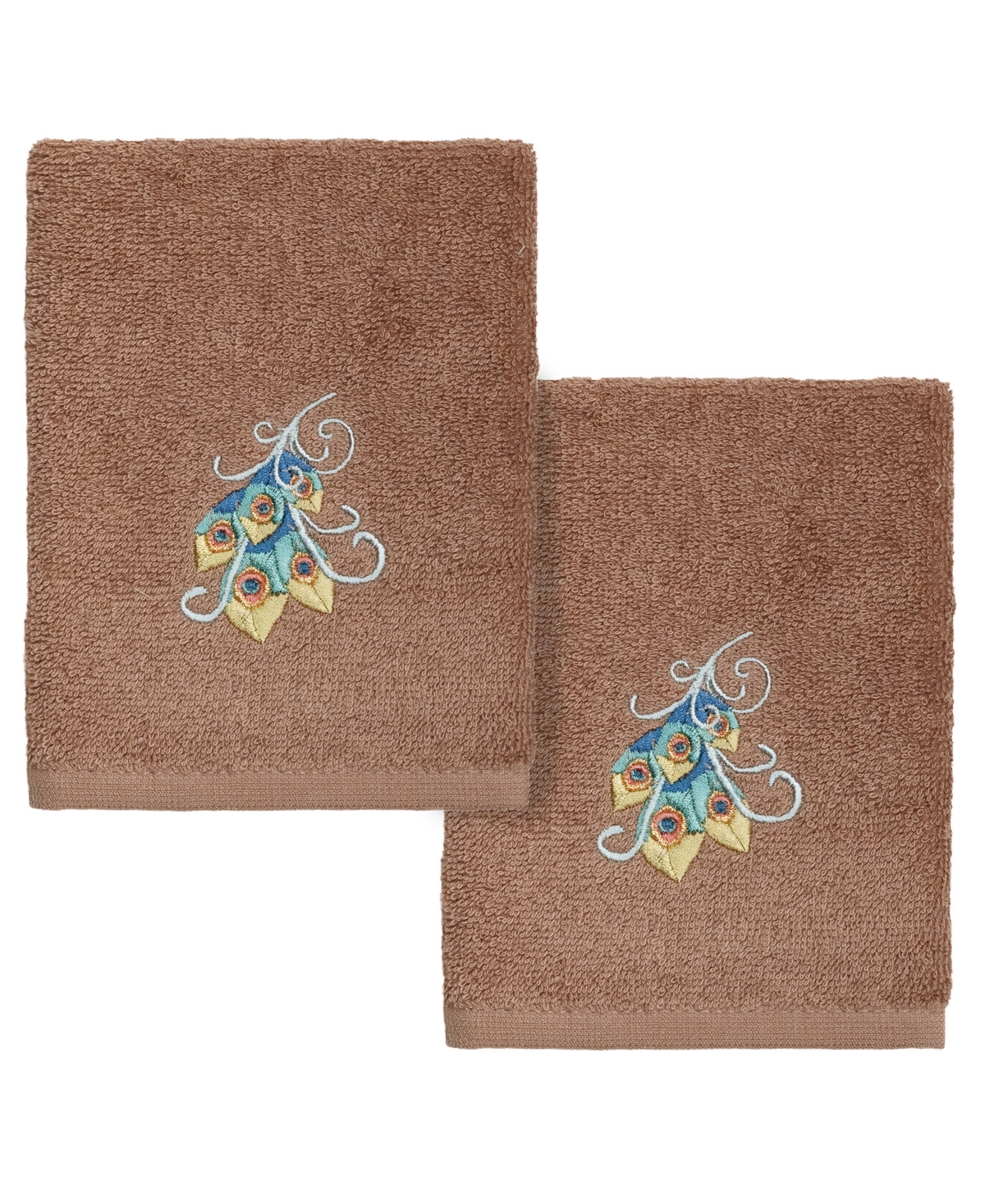 Linum Home Turkish Cotton Penelope Embellished 2-Pc. Washcloth Set - Latte