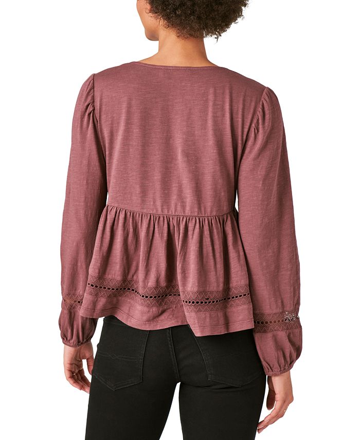 Lucky Brand Bohemian Pintuck Lace Long Sleeve Top - Macy's