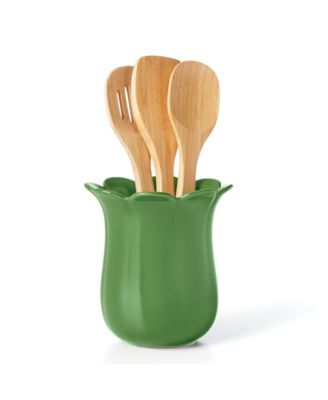kate spade new york Garden Floral Utensil Crock with Wood Utensils Set ...