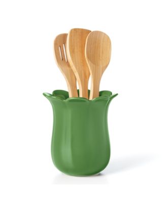 kate spade new york Garden Floral Utensil Crock with Wood Utensils Set ...