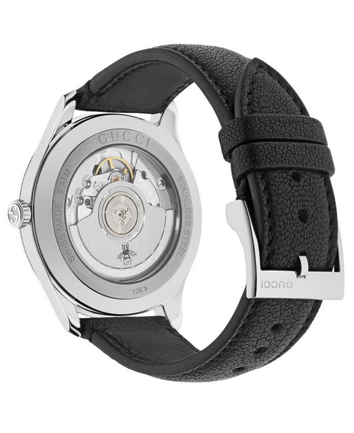 Gucci Men's Swiss Automatic G-Timeless Black Leather Strap Watch 40mm ...