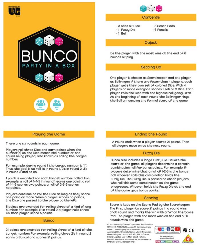 University Games Bunco Party in a Box Set, 14 Piece - Macy's