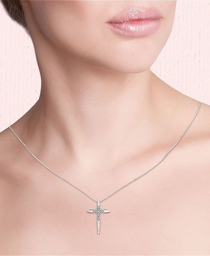 Sirena Diamond Cross 18" Pendant Necklace (1/8 ct. t.w.) in 14k White ...