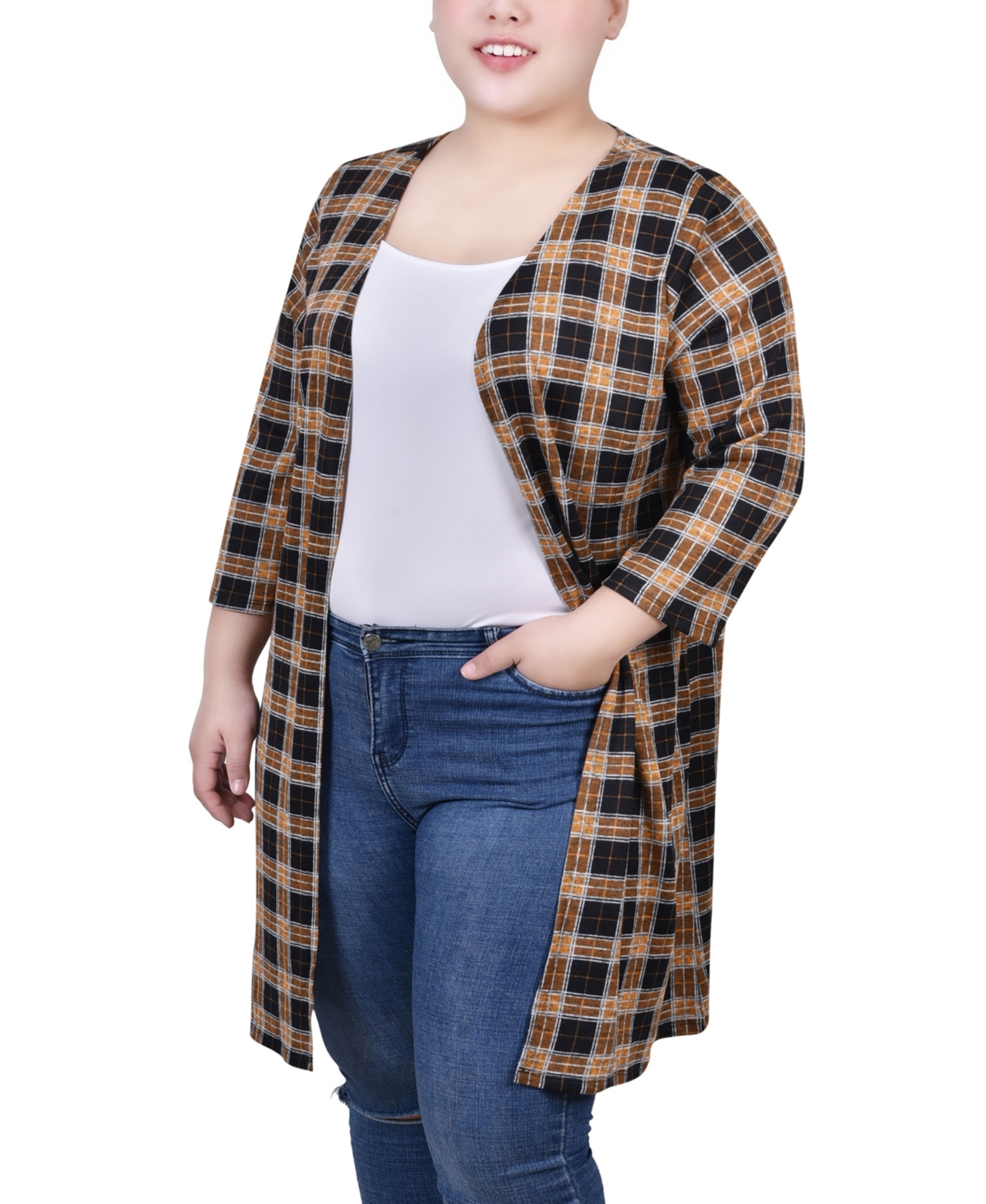 Click here for Ny Collection Plus Size 3/4 Sleeve Knit Cardigan -... prices