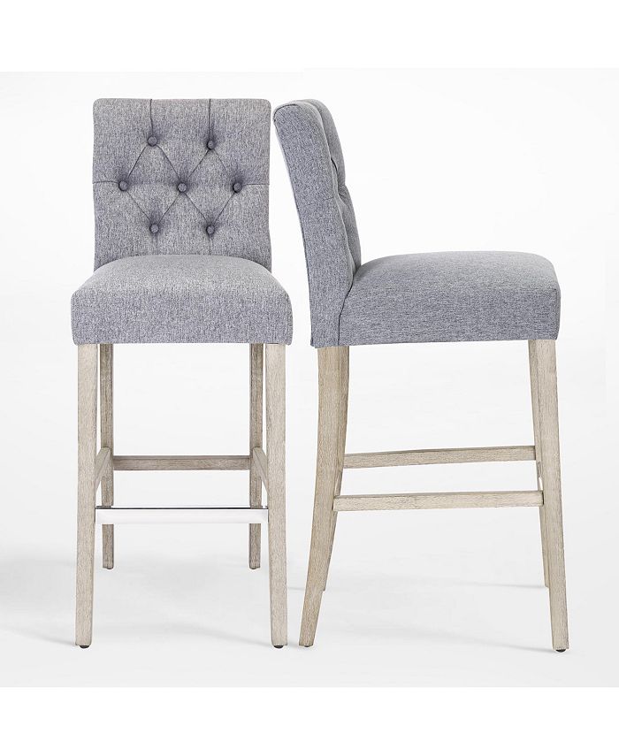WestinTrends Linen Fabric Tufted Bar Stool (Set of 2) - Macy's