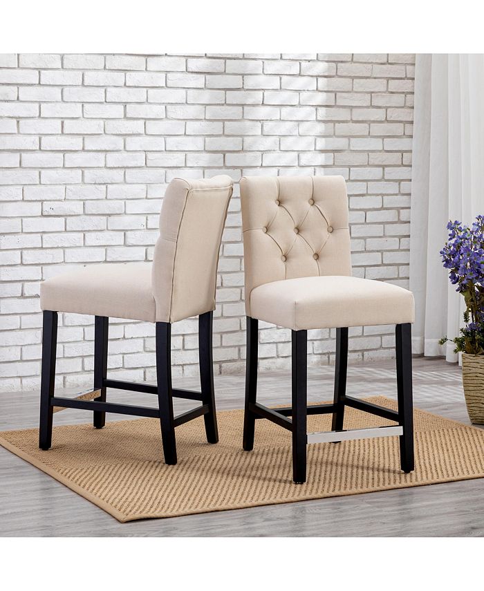 WestinTrends Linen Fabric Tufted Counter Stool (Set of 2) - Macy's
