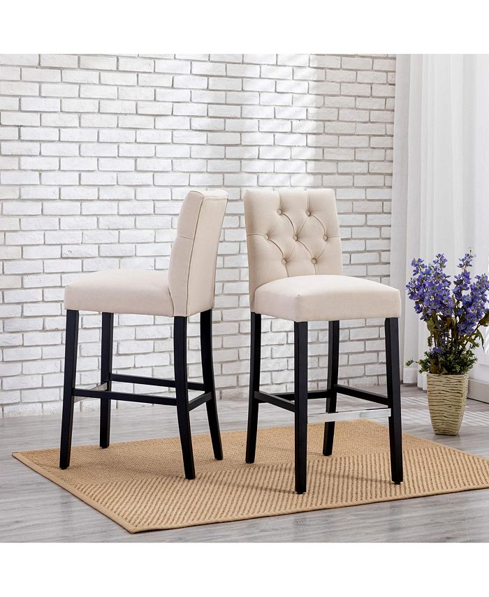 WestinTrends Linen Fabric Tufted Bar Stool (Set of 2) - Macy's