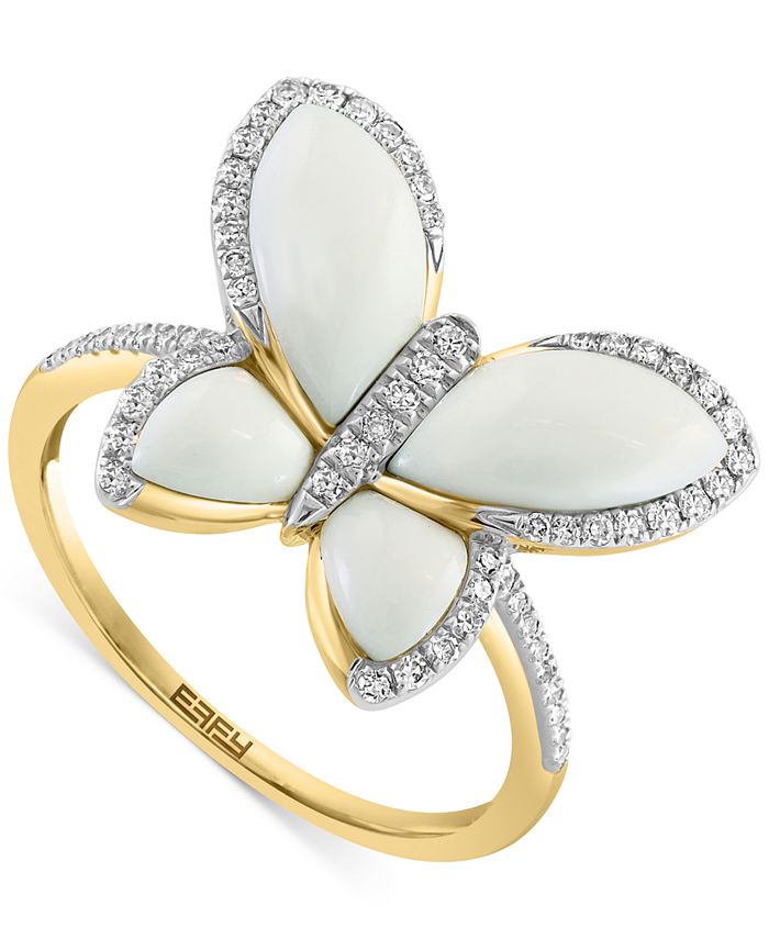 EFFY Collection EFFY® White Agate & Diamond (1/4 ct. t.w.) Butterfly ...