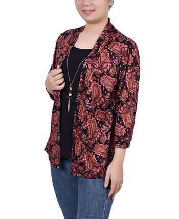 NY Collection Women's 3/4 Sleeve Two-Fer Top - Macy's