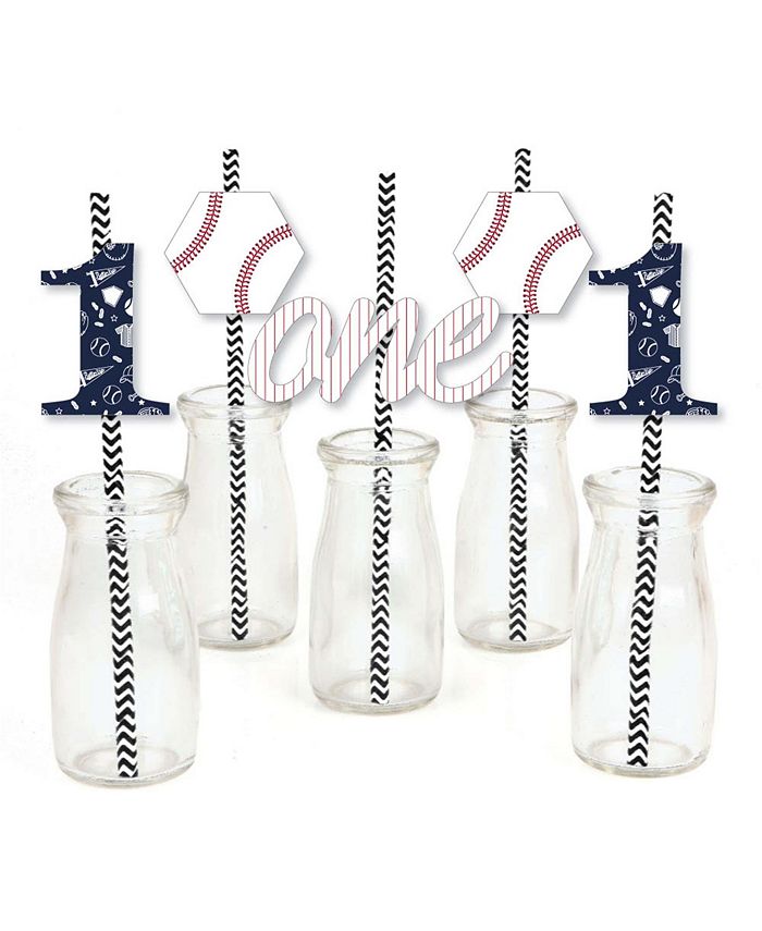 Big Dot of Happiness 1st Birthday Batter Up - Baseball - Paper Straw ...