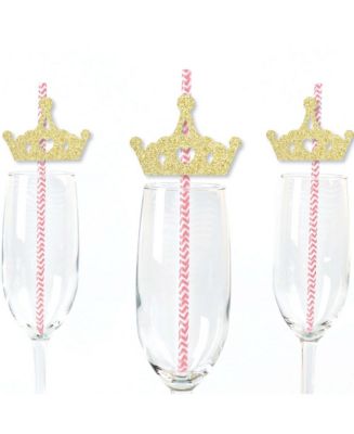 Big Dot of Happiness Gold Glitter Princess Crown Straws - No-Mess Cut ...