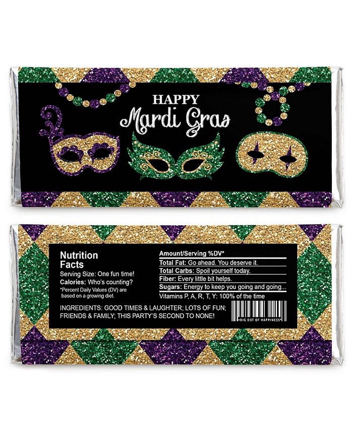 Big Dot of Happiness Mardi Gras - Candy Bar Wrapper Masquerade Party ...
