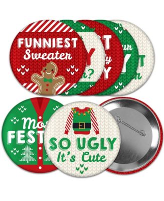 Ugly Sweater - 3 inch Holiday & Christmas Party Badge Pinback Buttons ...