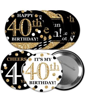 Adult 40th Birthday - Gold - 3 inch Birthday Party Badge - Pinback ...