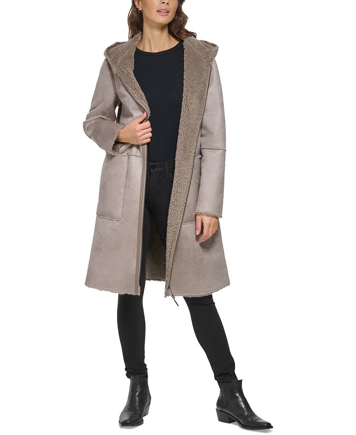 DKNY Women's Hooded Faux-Shearling Coat - Macy's