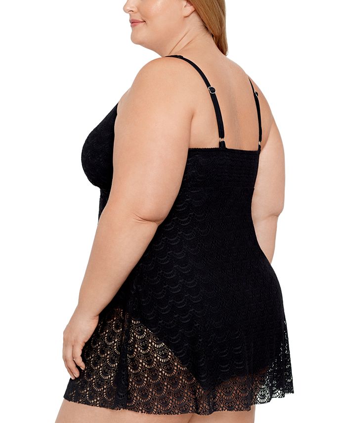 Swim Solutions Plus Size Tummy Control Flyaway Lace Swimdress Created