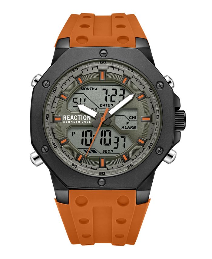 Kenneth Cole Reaction Men's Ana-digi Orange Silicon Strap Watch, 48mm ...