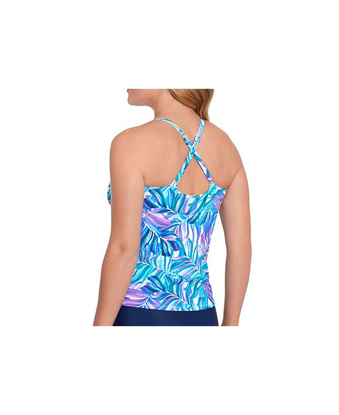 Swim Solutions Womens Printed High Neck Keyhole Tankini Top Created