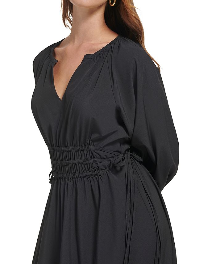Calvin Klein Women's Tiered Split-Neck Drawstring-Waist Dress - Macy's