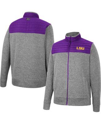 Men's Colosseum Gray, Purple LSU Tigers Putter Herringbone Full-Zip ...