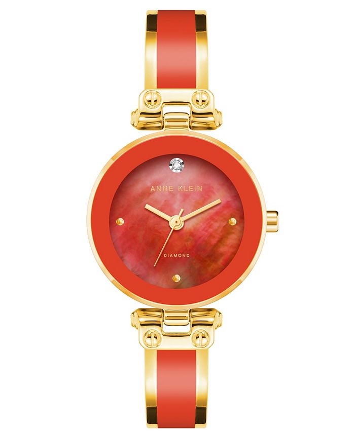 Anne Klein Women's Gold-Tone Alloy with Red Enamel Bangle Watch 34mm ...