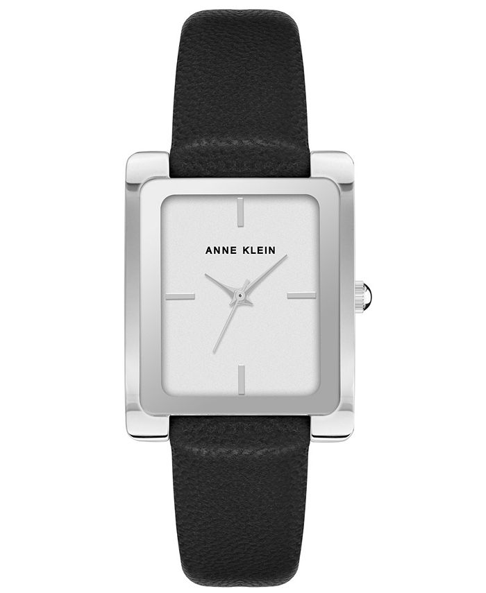 Anne Klein Women's Black Genuine Leather Strap Watch 40mm - Macy's