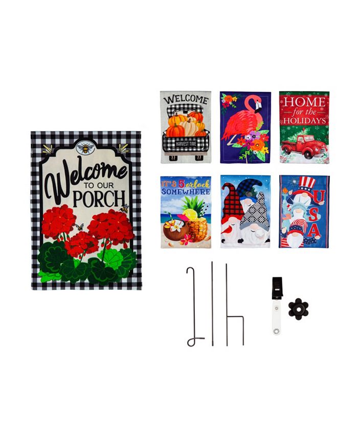 Evergreen 4-Season Garden Flags w/ Flag Stand, Set of 7, Welcome - Macy's