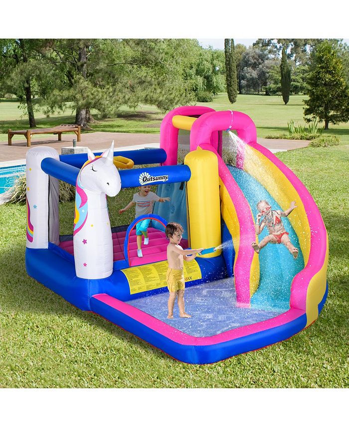 Outsunny Unicorn 5-in-1 Large Inflatable Bounce House, Inflatable Water ...