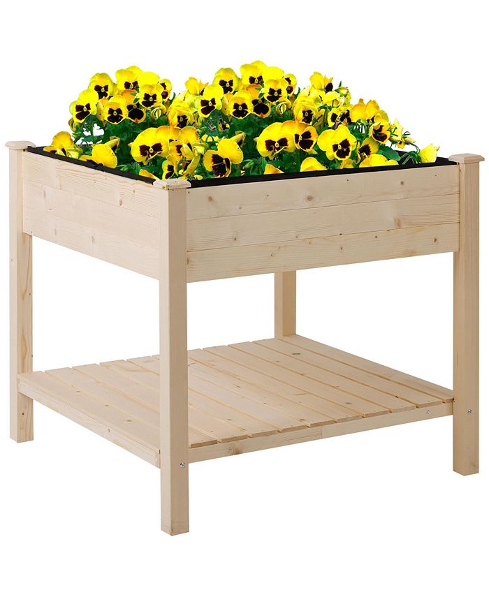 Outsunny Raised Garden Bed with Storage Shelf, Elevated Wooden Planter ...