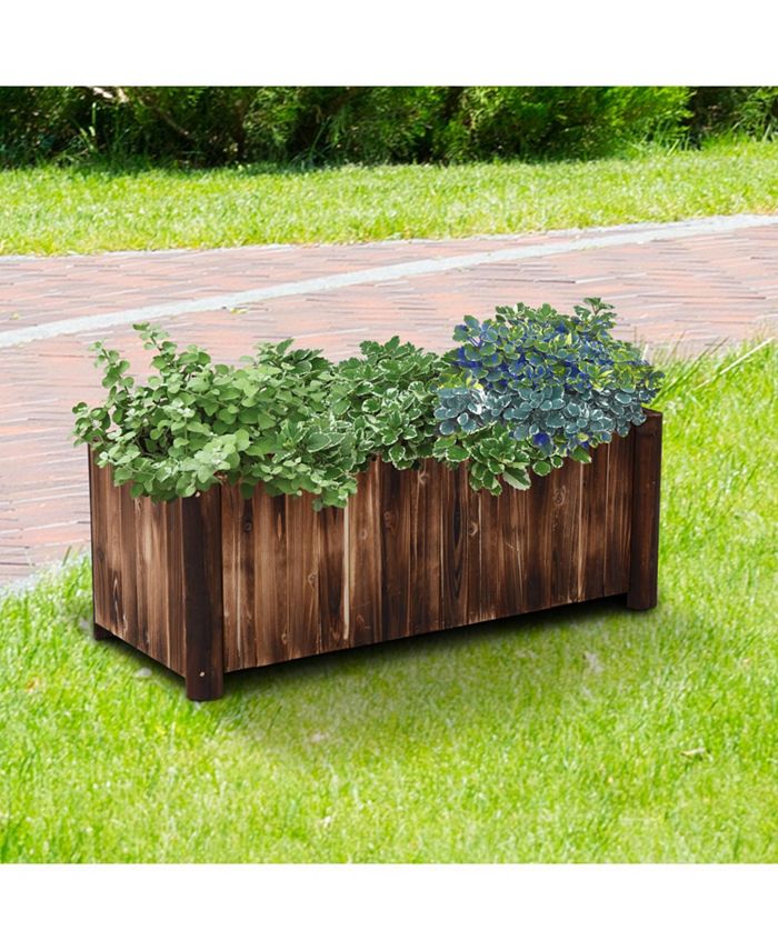 Outsunny 47" Wooden Rectangular Garden Flower Bed Plants Box Backyard ...