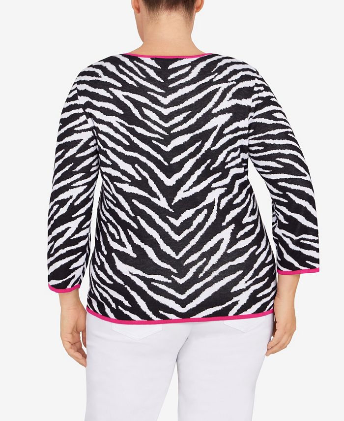 Alfred Dunner Plus Size Theater District Crew Neck 3/4 Sleeve Animal ...