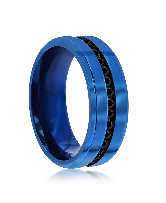 Blackjack Mens Stainless Steel Black CZ Eternity Band Ring - Blue ...