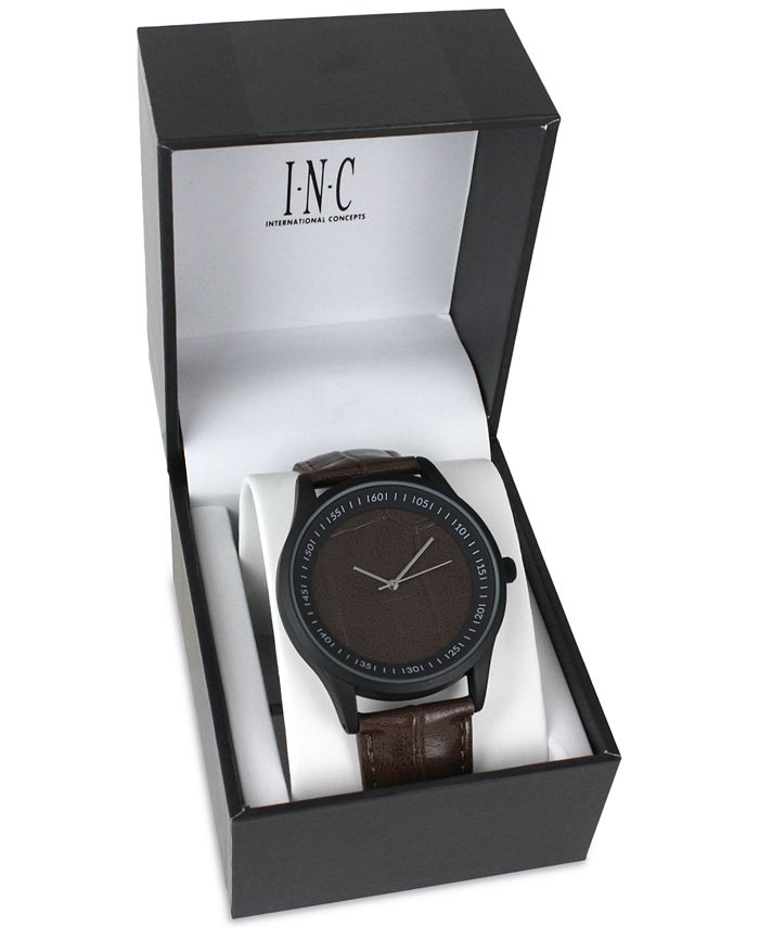I.N.C. International Concepts Men's Brown Faux Leather Strap Watch 43mm ...