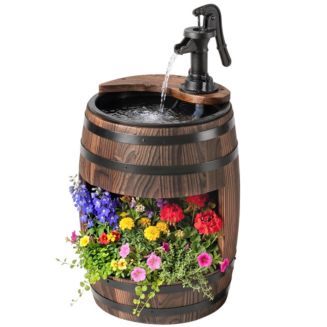 Outsunny 2 Tiers Wooden Water Pump Fountain, Garden Decor, Automatic ...