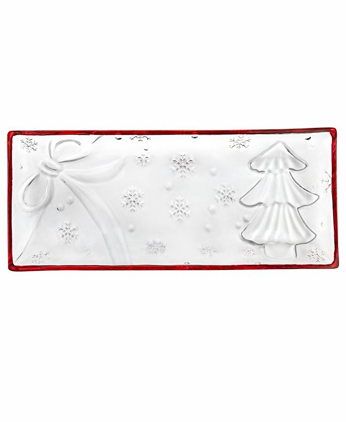 Godinger Tree and Bow Tray with Red Accented Border - Macy's