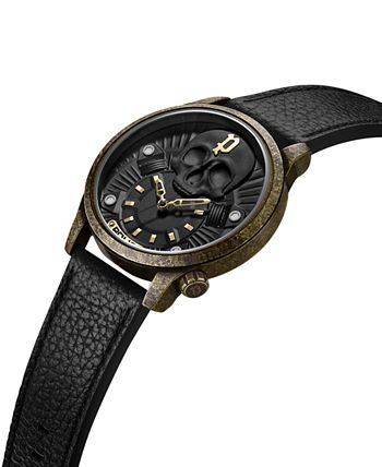 Police Men's Jet Collection Black Genuine Leather Strap Watch 44mm - Macy's