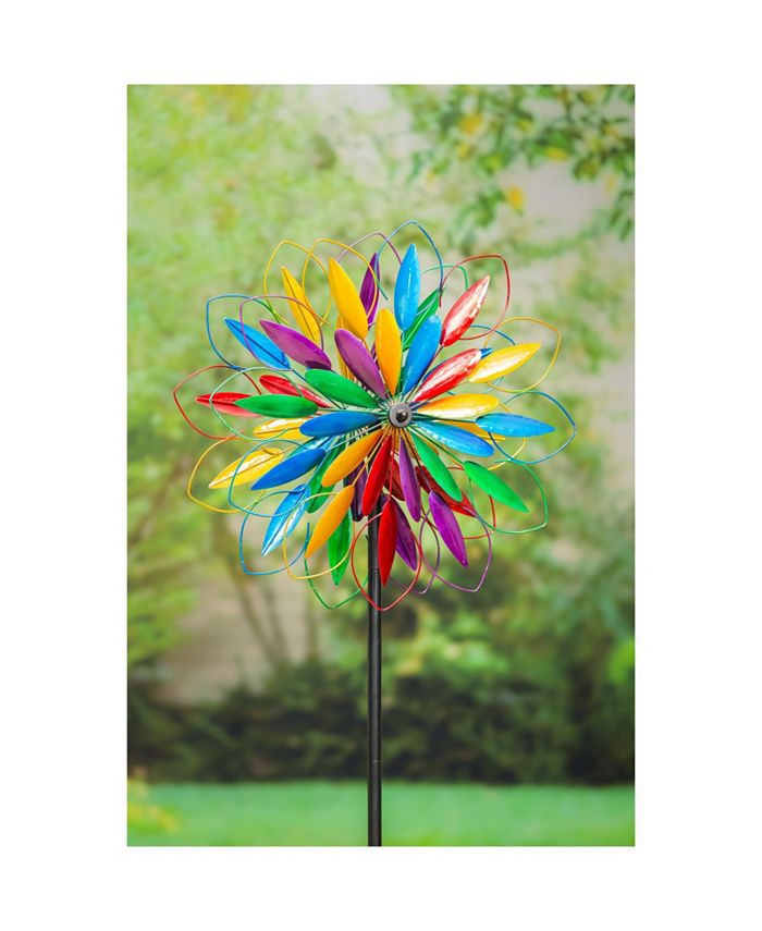 Evergreen 75"H Wind Spinner, Rainbow Flower- Fade and Weather Resistant ...