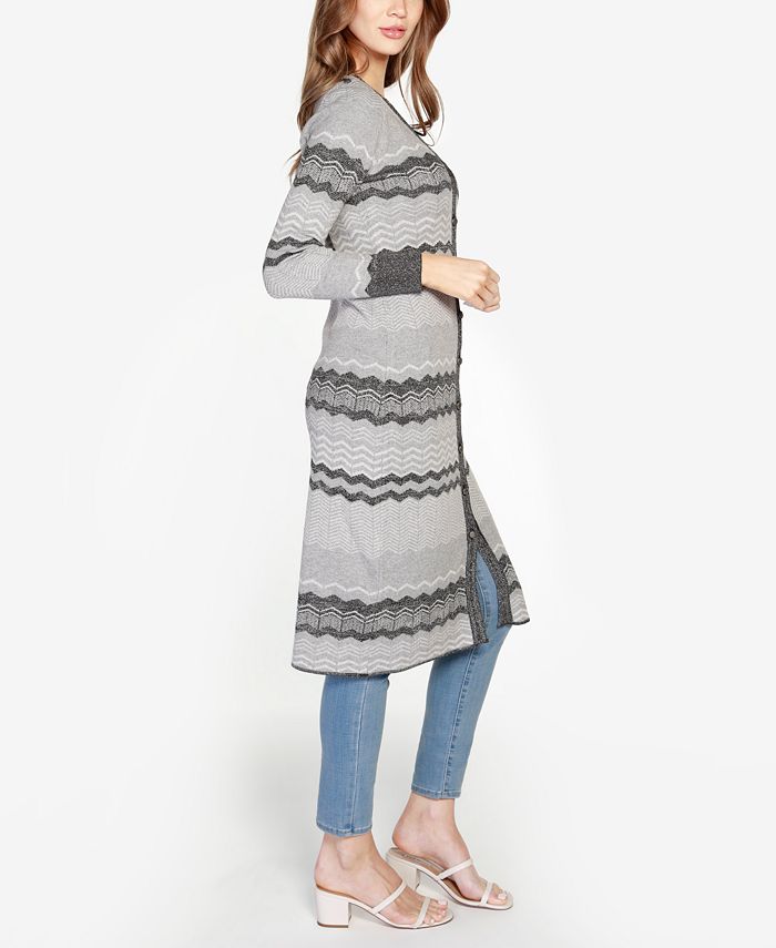 Belldini Women's Black Label Zigzag Jacquard Button-Front Duster ...