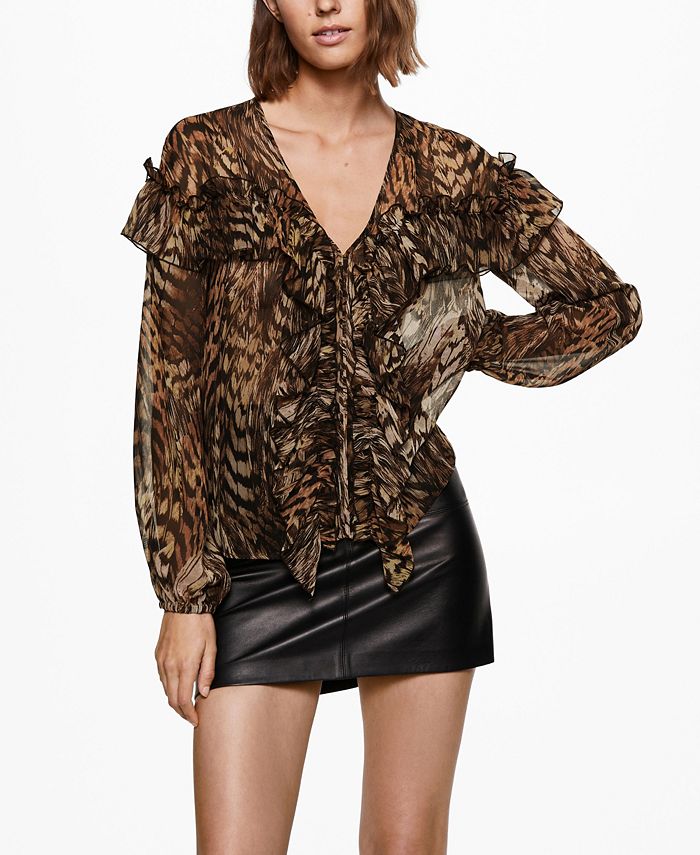 MANGO Women's Animal Print Ruffled Blouse - Macy's