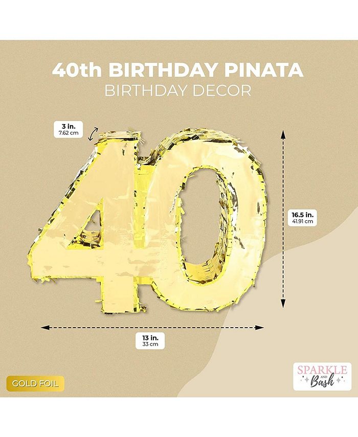 Sparkle and Bash Gold Foil Number 40 Pinata for 40th Birthday Party ...